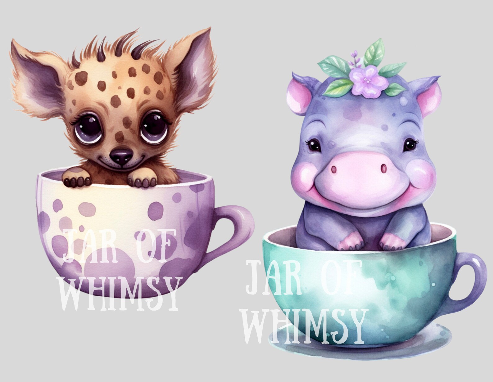 Watercolour Safari Animal Teacup Clipart Baby Animals PNG Digital Image ...
