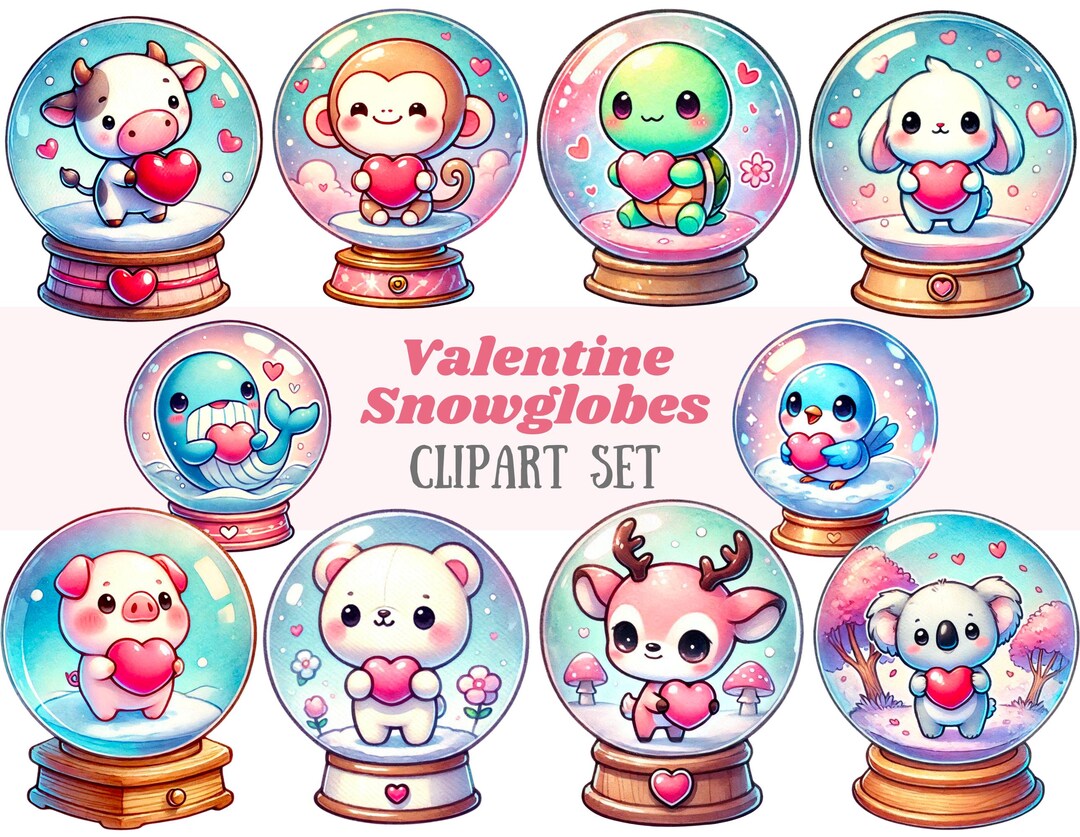 Watercolour Valentine Snow Globe Clipart Cute Snowglobe PNG Digital ...