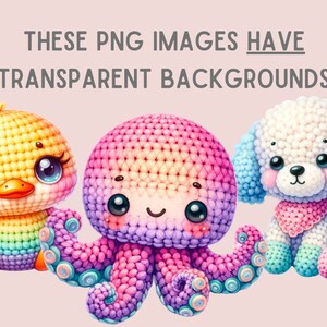 Watercolour Crochet Animal Clipart Cute Amigurumi Crochet Yarn PNG ...