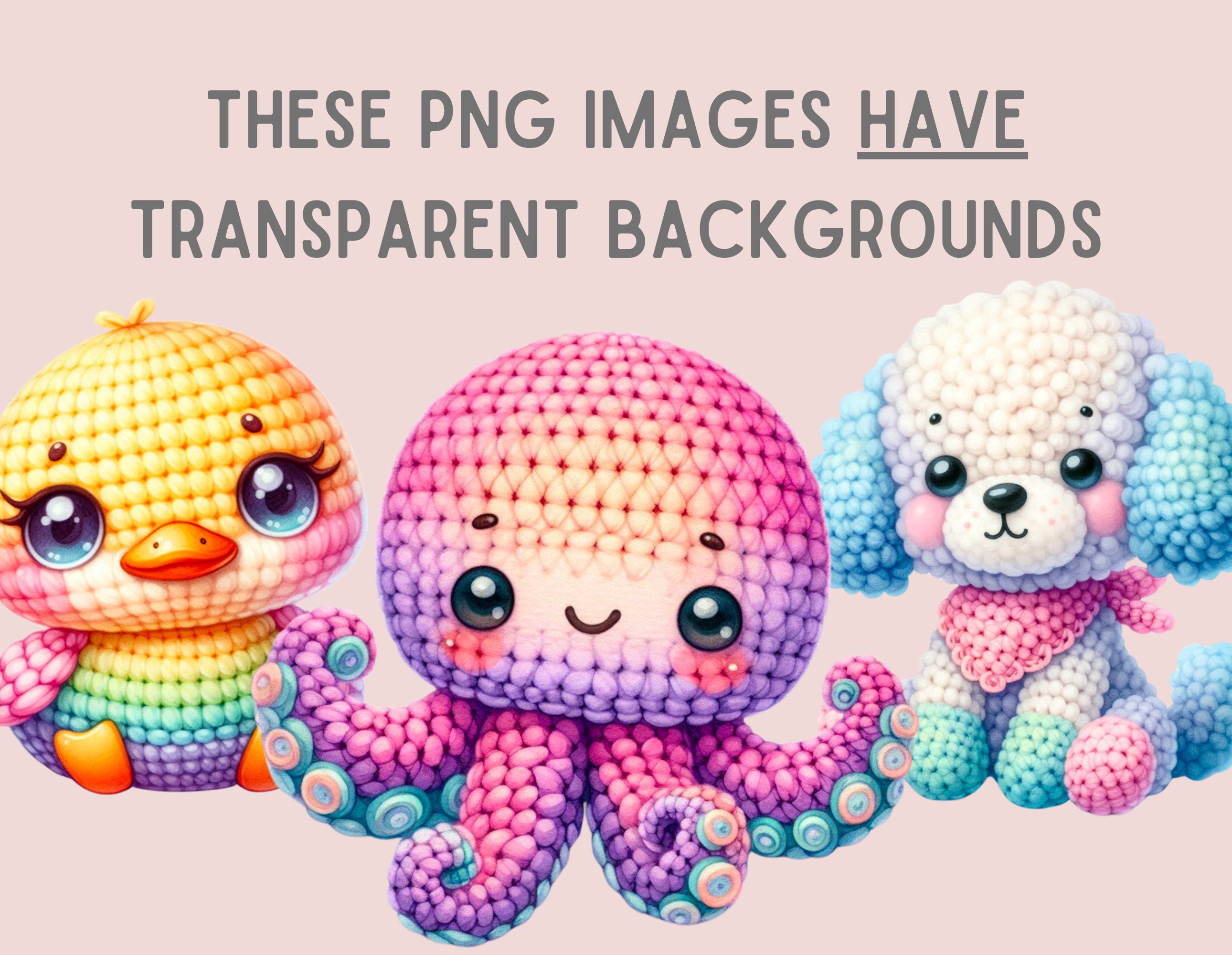 Watercolour Crochet Animal Clipart Cute Amigurumi Crochet Yarn PNG ...