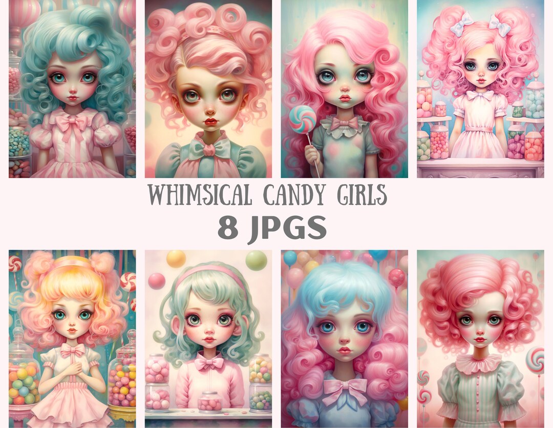 Watercolour Whimsical Candy Girl Clipart Big Eyed Girl Art JPG Digital ...