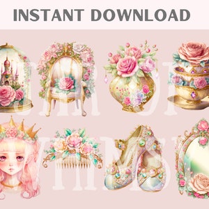 Watercolour Pink Princess Clipart - Fairytale Fantasy PNG Digital Image ...