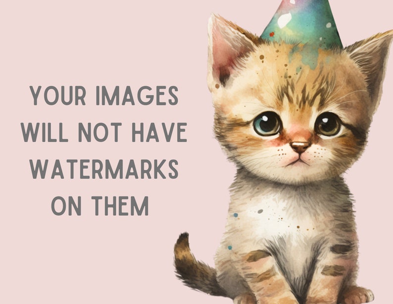 Watercolour Party Cats Clipart Cute Kitten Birthday PNG Digital Image ...