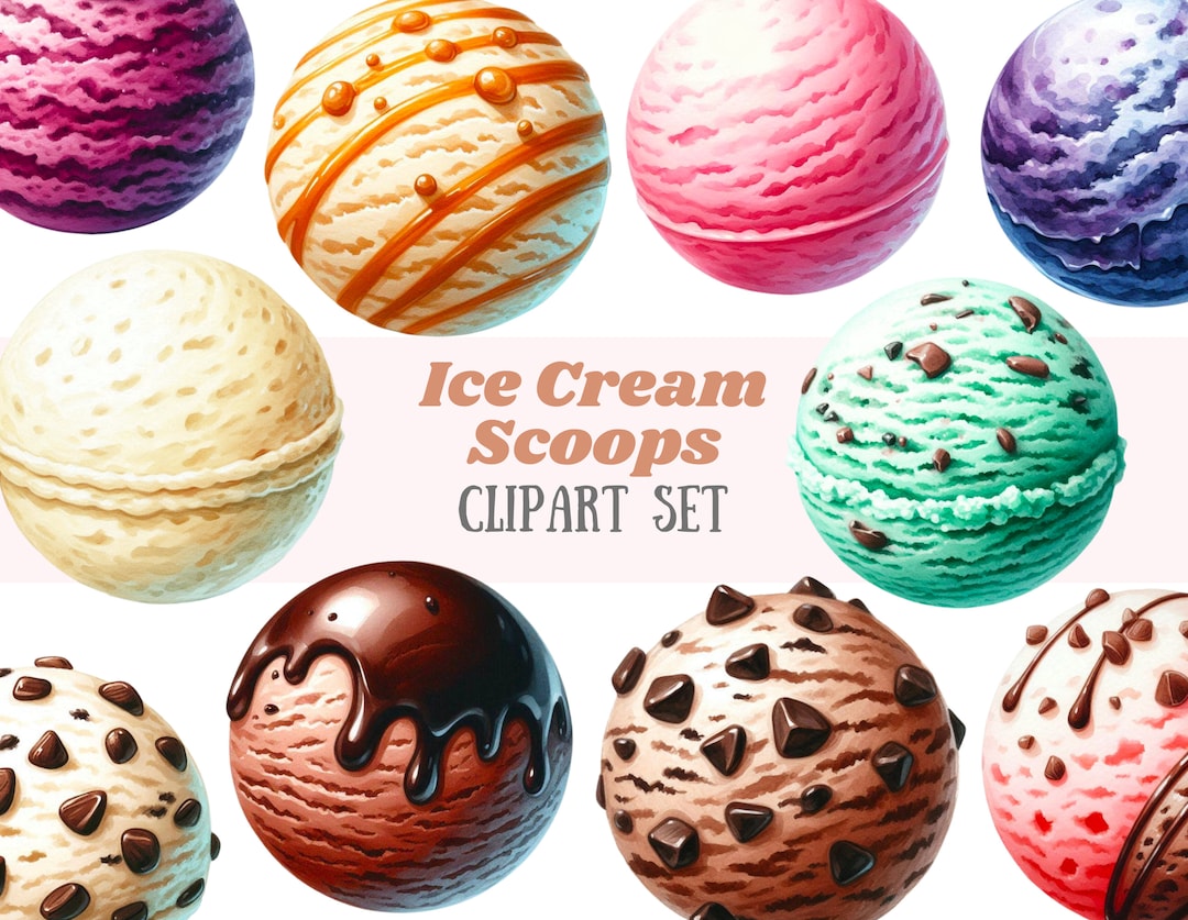 Watercolour Ice Cream Scoop Clipart Round Icecream Scoops PNG Digital ...