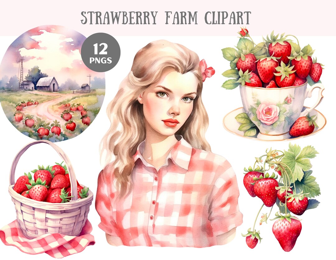 Watercolour Strawberry Farm Clipart Strawberries PNG Digital Image ...