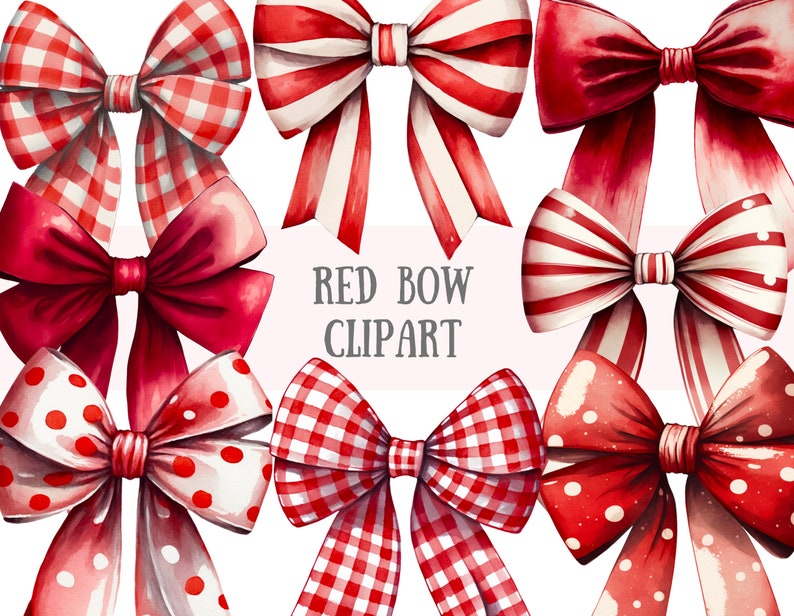 Watercolour Red Bows Clipart - Red Velvet Satin Bow PNG Digital Image ...