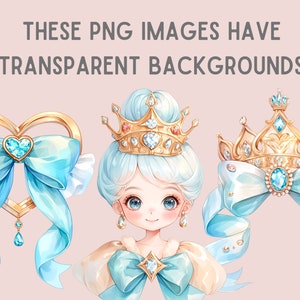 Watercolour Princess Clipart Kawaii Blue Princess PNG Digital Image ...