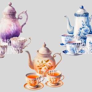 Watercolour Pretty Tea Sets Clipart - Teacups Tea Party PNG Digital ...