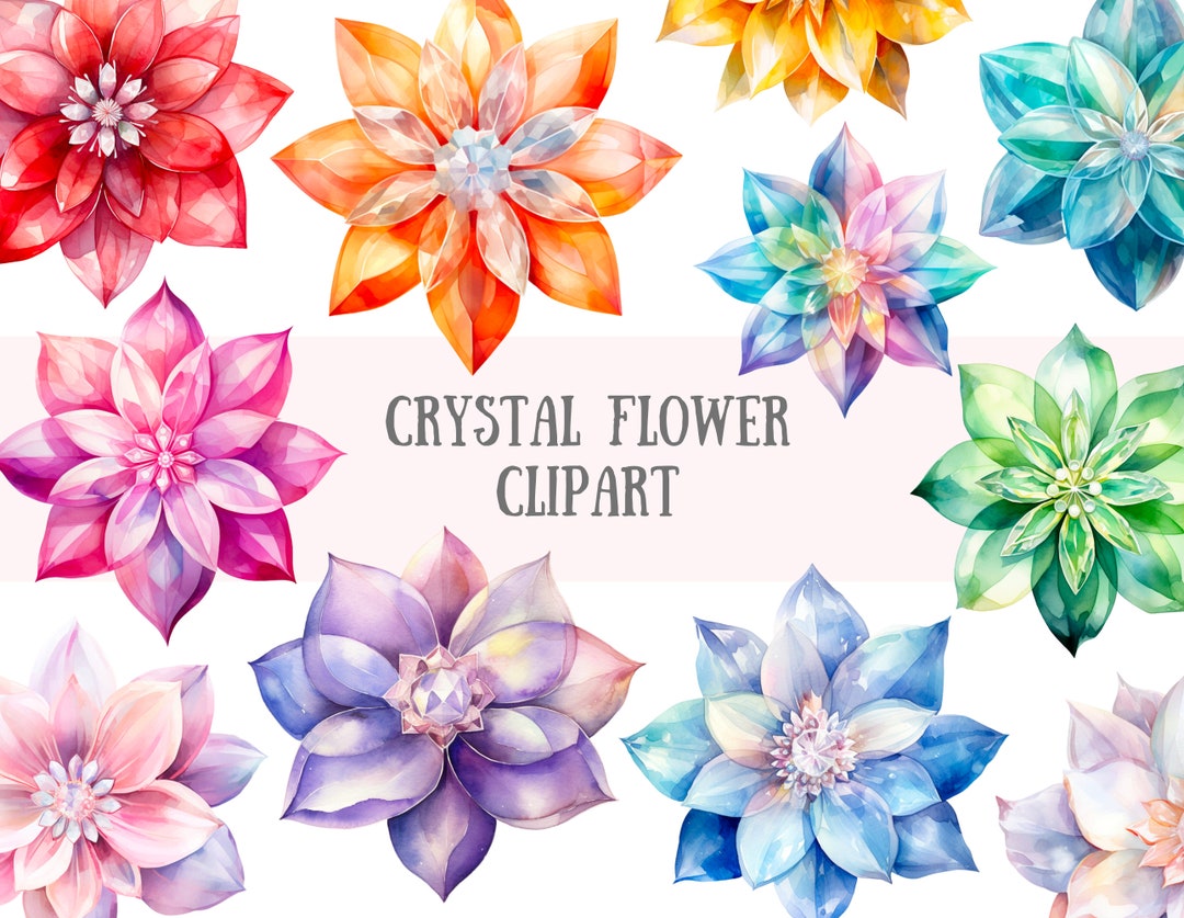 Watercolour Crystal Flower Clipart Fantasy Flower Graphics PNG Digital ...