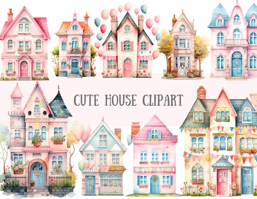 Watercolour Cute House Clipart Dollhouse Graphic PNG Digital Image ...