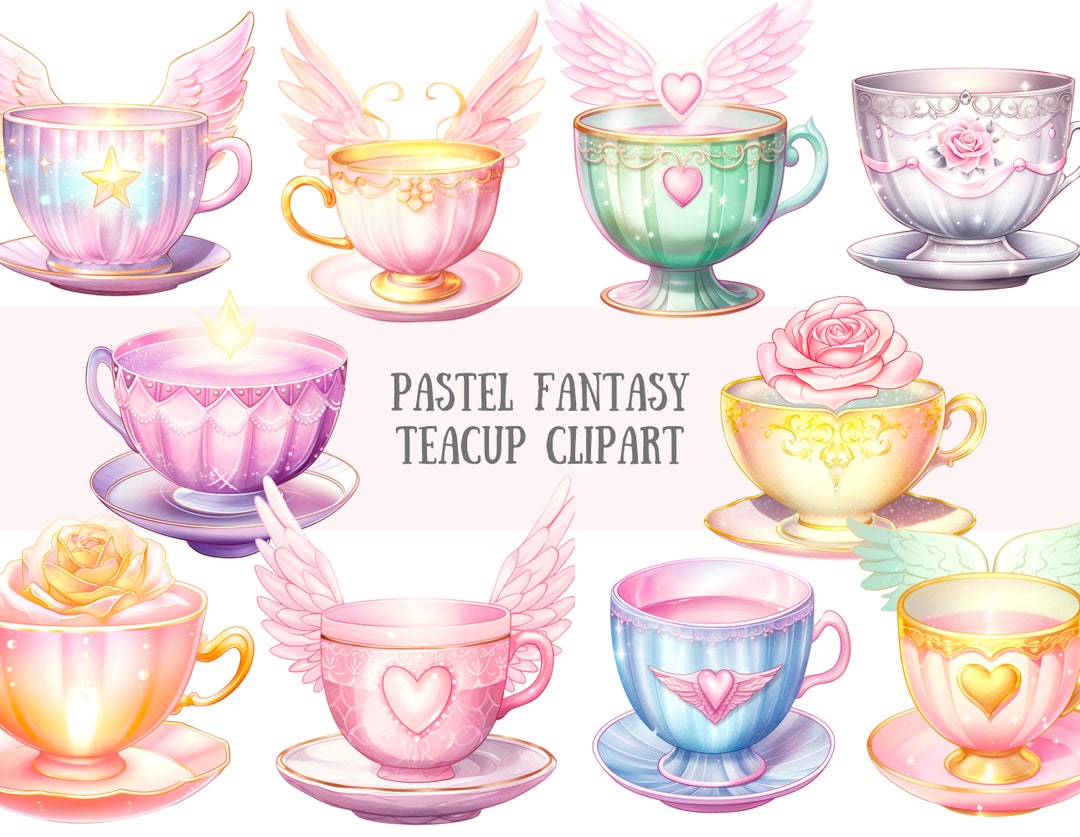 Watercolour Pastel Fantasy Teacup Clipart Princess Tea Cups PNG Digital ...