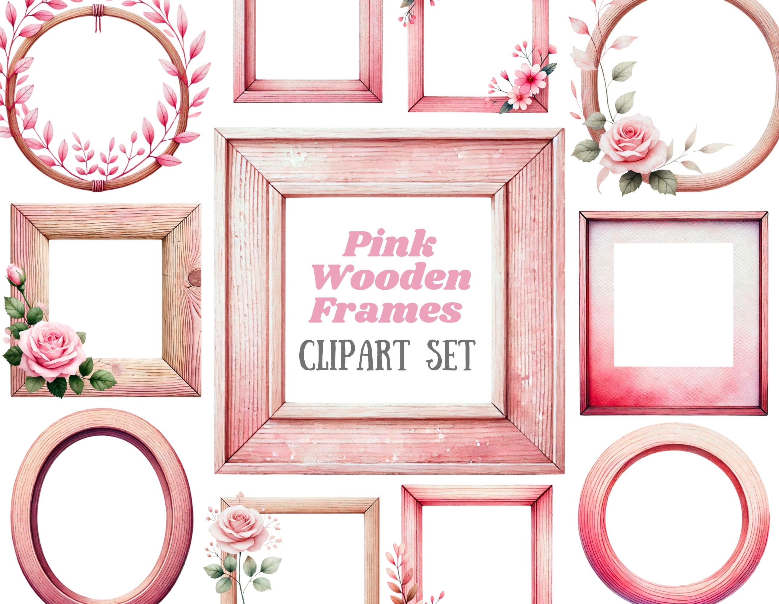 Watercolour Pink Wooden Frame Clipart Simple Pink Frames PNG Digital ...