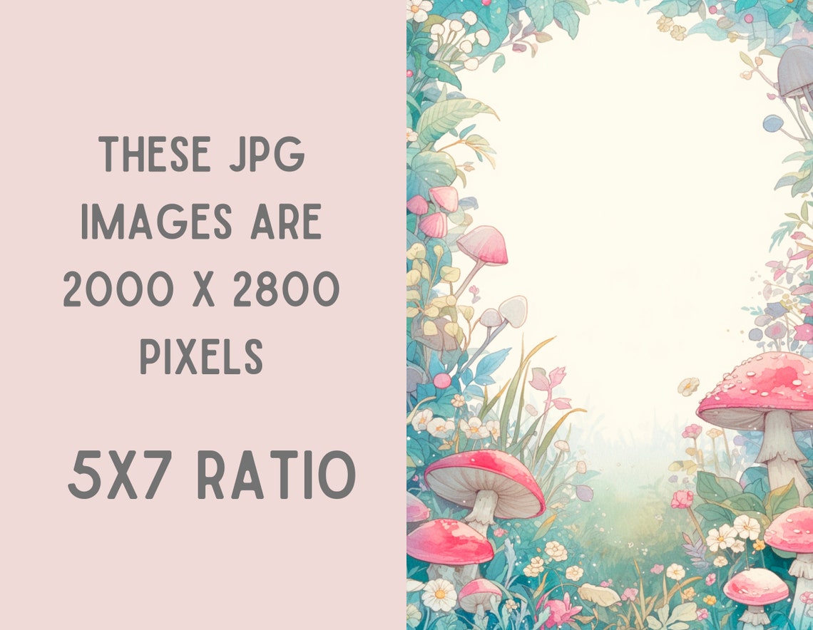 Watercolour Mushroom Border Clipart Fairy Garden Background JPG Digital ...