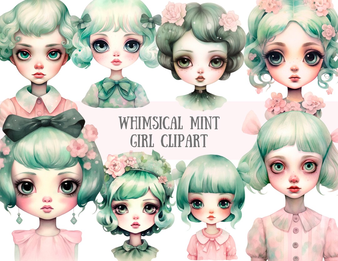 Watercolour Whimsical Mint Girl Clipart Pastel Fashion Girl PNG Digital ...