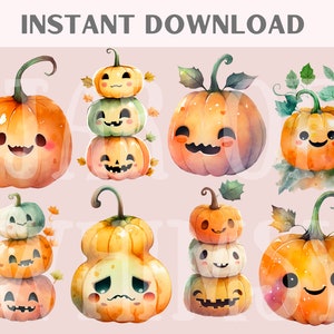 Watercolour Halloween Pumpkin Clipart Jack O Lantern PNG Digital Image ...