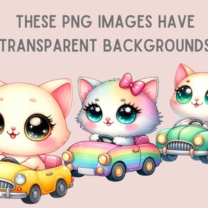 Watercolour Cats in Cars Clipart Kawaii Cat Driving Cars PNG Digital ...