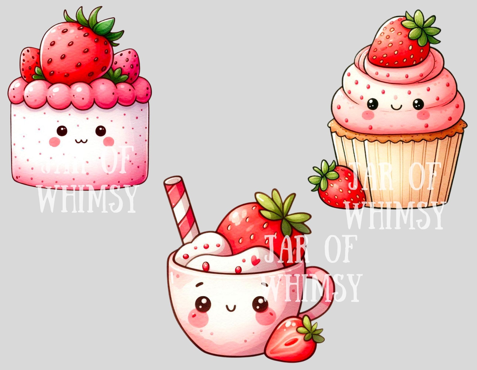 Watercolour Kawaii Strawberry Clipart Cute Chibi Strawberry PNG Digital ...