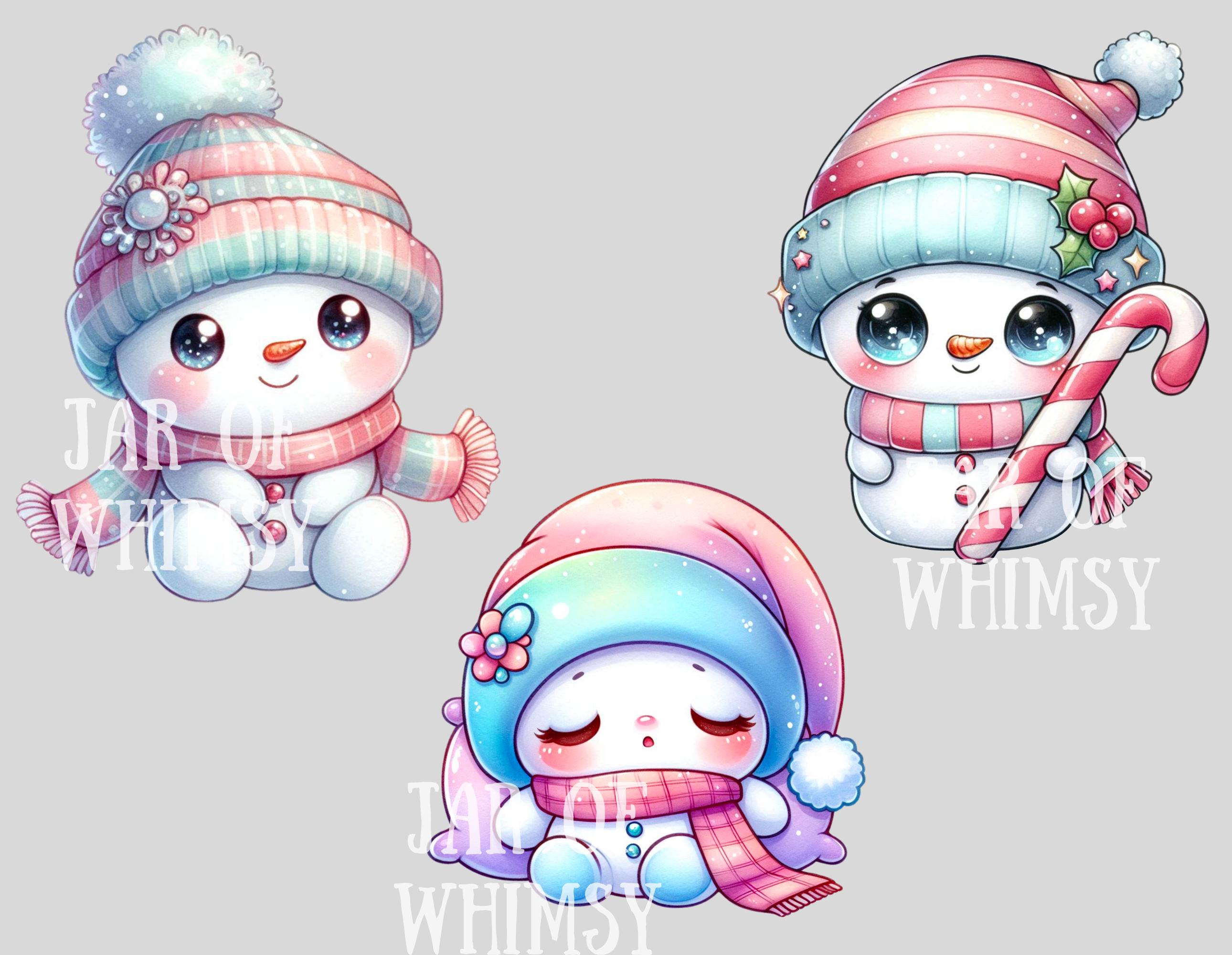 Watercolour Chibi Snowman Clipart Cute Xmas Snowmen PNG Digital Image ...