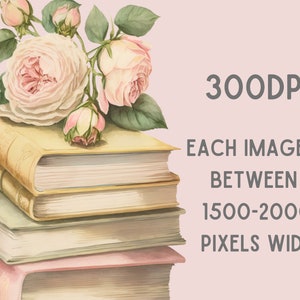 Watercolour Pastel Book Stack Clipart Bookcase Bookworm PNG Digital ...