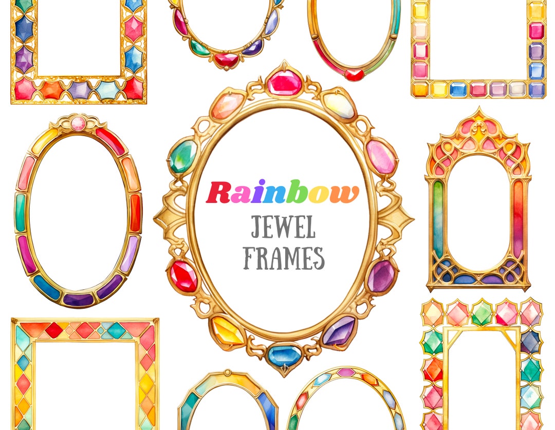 Watercolour Rainbow Jewel Frame Clipart Bejeweled Gem Frames PNG ...