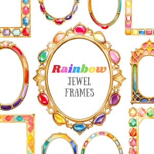 Watercolour Rainbow Jewel Frame Clipart Bejeweled Gem Frames PNG ...