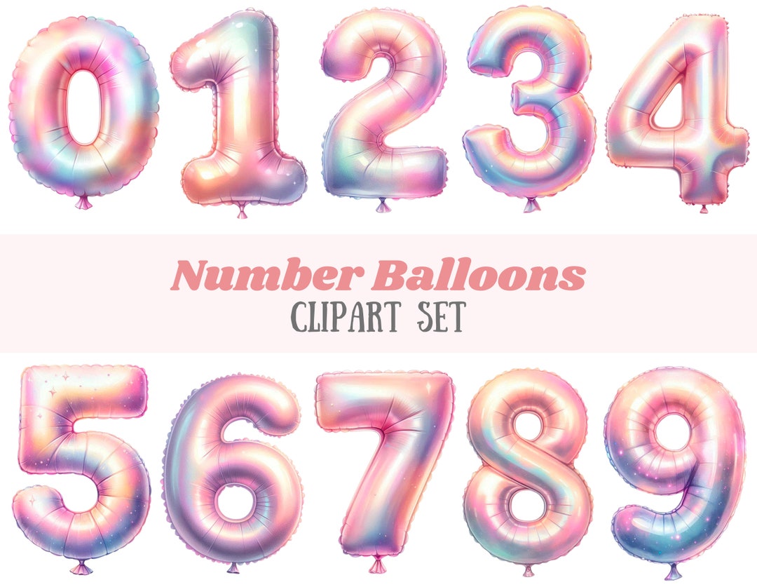 Watercolour Pink Number Balloon Clipart Pastel Foil Balloon PNG Digital ...