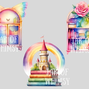 Watercolour Rainbow Reading Clipart Book Lover PNG Digital Image ...