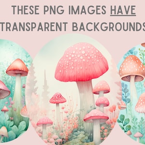 Watercolour Pink Mushroom Clipart Fairy Toadstools PNG Digital Image ...