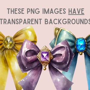 Watercolour Royal Fantasy Bows Clipart - Princess Bows PNG Digital ...