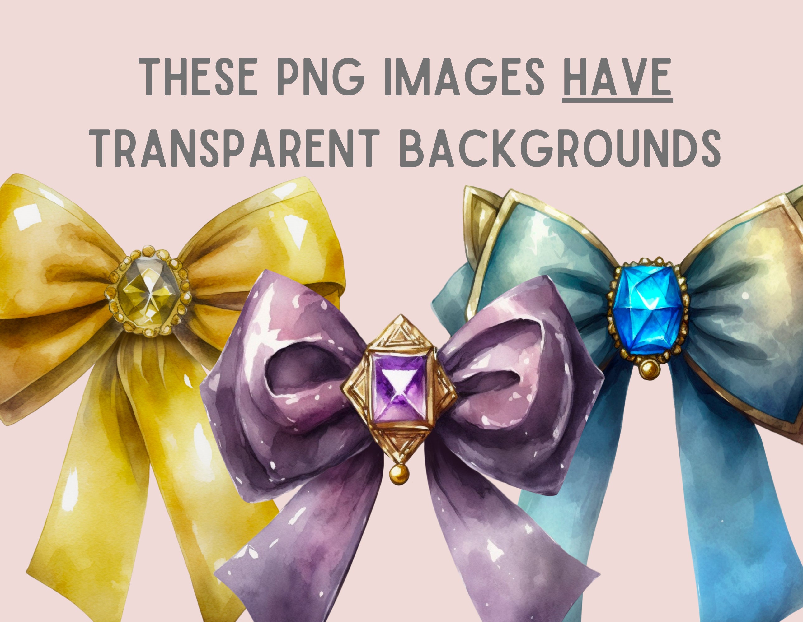 Watercolour Royal Fantasy Bows Clipart - Princess Bows PNG Digital ...