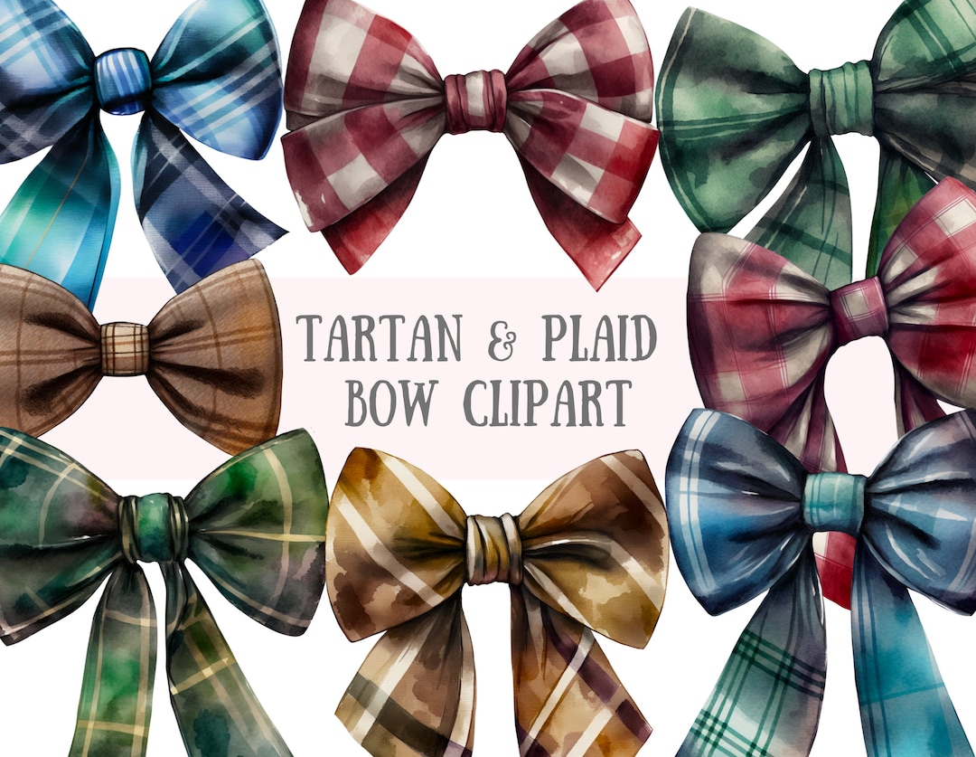 Watercolour Tartan and Plaid Bows Clipart - Check Bow PNG Digital Image ...