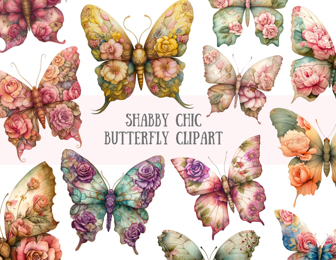 Watercolour Shabby Chic Butterfly Clipart Vintage Butterfly PNG Digital ...