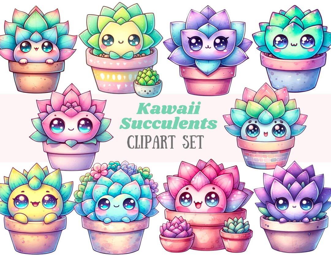 Watercolour Kawaii Succulent Clipart Cute Succulent Pot Plant PNG ...