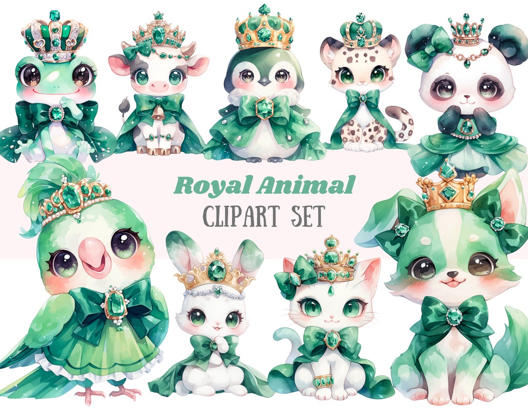 Watercolour Royal Animal Clipart Kawaii Green Princess Animals PNG ...