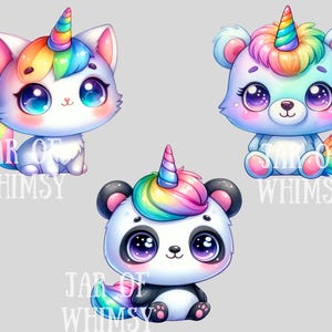 Watercolour Unicorn Animal Clipart Chibi Rainbow Unicorn Baby PNG ...