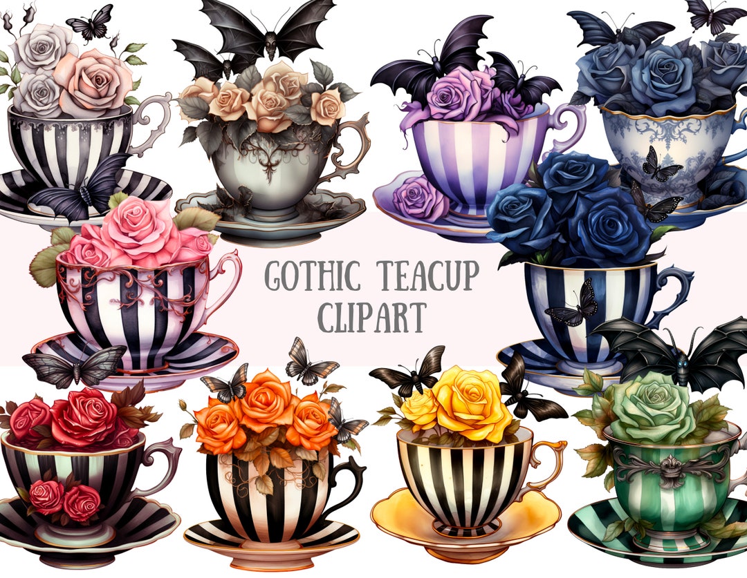 Watercolour Gothic Teacup Clipart Halloween Tea Party PNG Digital Image ...
