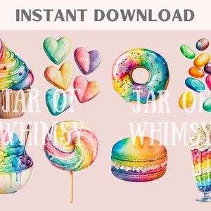 Watercolour Rainbow Sweet Treats Clipart - Donut Lollipop PNG Digital ...