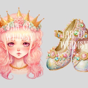 Watercolour Pink Princess Clipart - Fairytale Fantasy PNG Digital Image ...