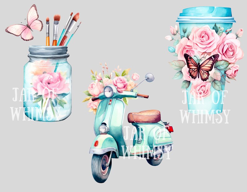 Watercolour Vintage Spring Clipart Mint Green Shabby Chic PNG Digital ...