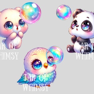 Watercolour Cute Bubble Clipart Irridescent Bubble Animals PNG Digital ...