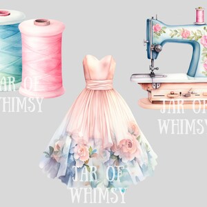 Watercolour Pastel Sewing Clipart Vintage Sewing Machine PNG Digital ...