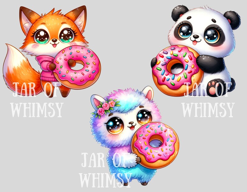 Watercolour Cute Donut Animal Clipart Doughnut Day Animal PNG Digital ...