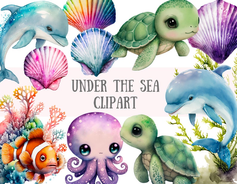 Watercolour Under the Sea Clipart Turtles Shells PNG Digital - Etsy