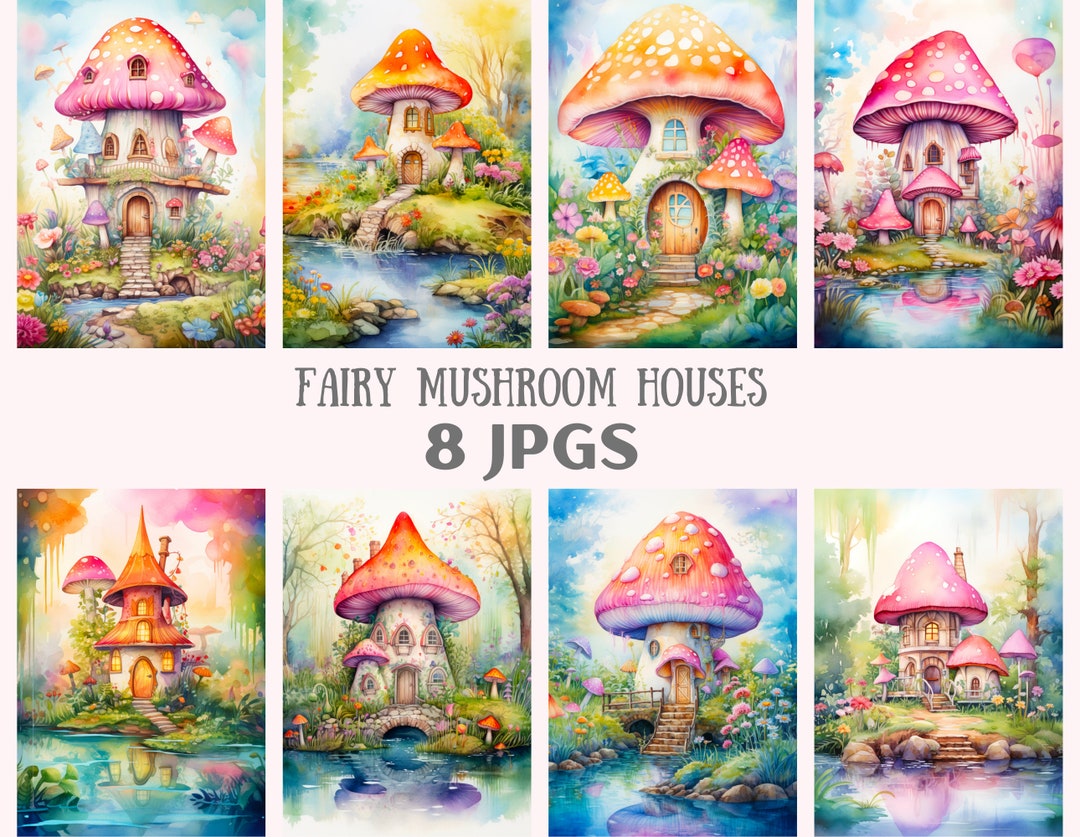 Watercolour Fairy Mushroom Clipart Fantasy Toadstool JPG Digital Image ...