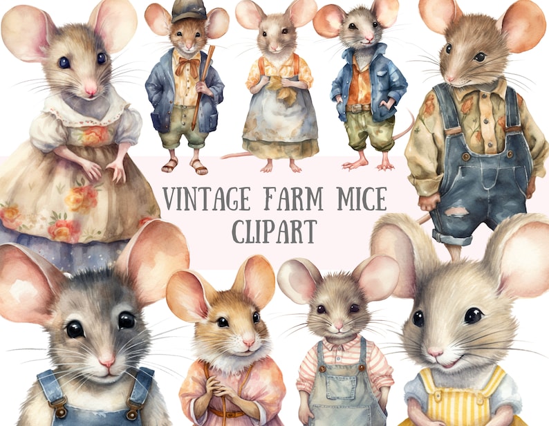 Watercolour Vintage Farm Mice Clipart Farm Mouse PNG Digital - Etsy