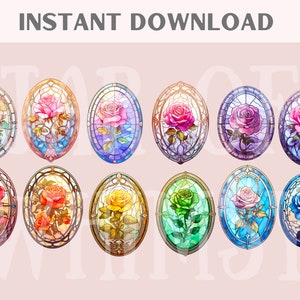 Watercolour Rose Stained Glass Window Clipart Rose Window PNG Digital ...