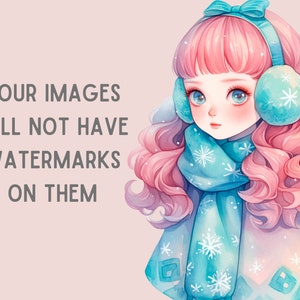 Watercolour Kawaii Winter Clipart Cute Chibi Winter Girls PNG Digital ...