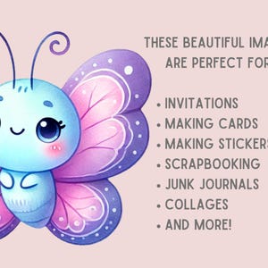 Watercolour Kawaii Butterfly Clipart Colourful Cute Chibi PNG Digital ...