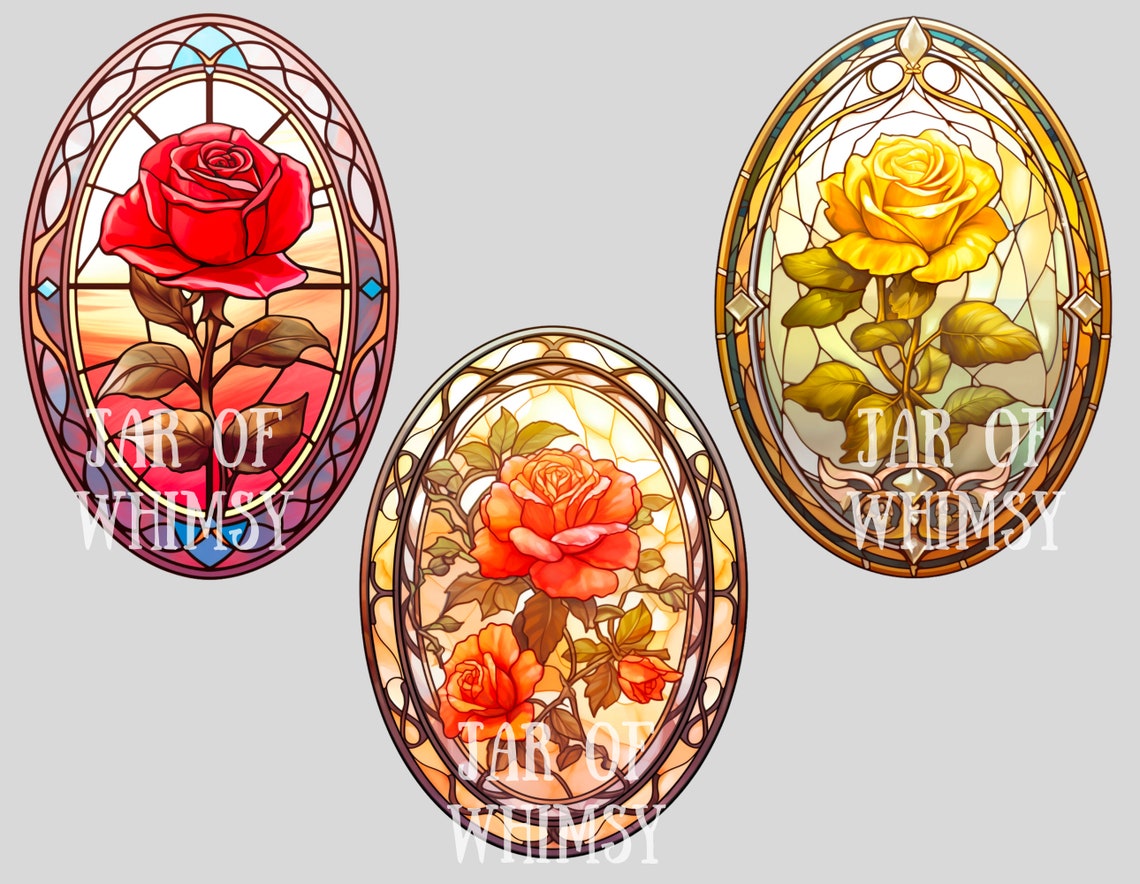 Watercolour Rose Stained Glass Window Clipart Rose Window PNG Digital ...