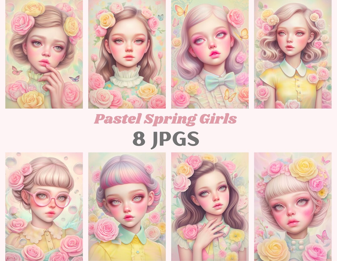 Watercolour Pastel Spring Girl Clipart Beautiful Girl Art JPG Digital ...